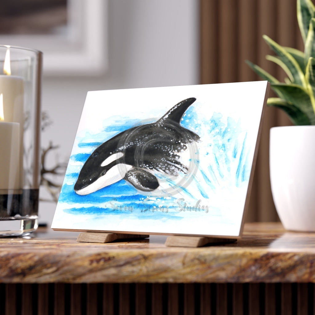 Baby Orca Whale Watercolor Art Ceramic Photo Tile – Seven Sirens Studios