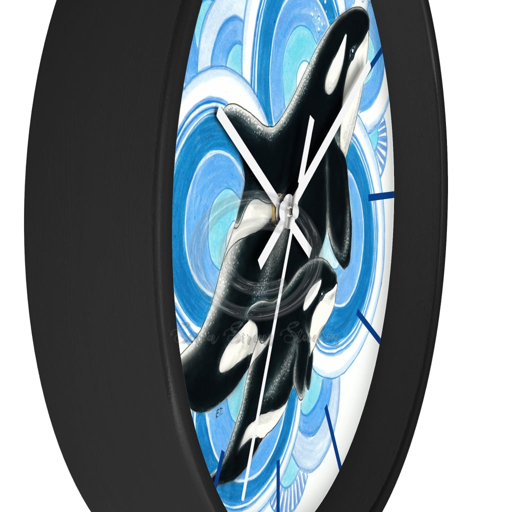 Orca Whale Family Blue Circles Ink Art Wall clock – Seven Sirens Studios