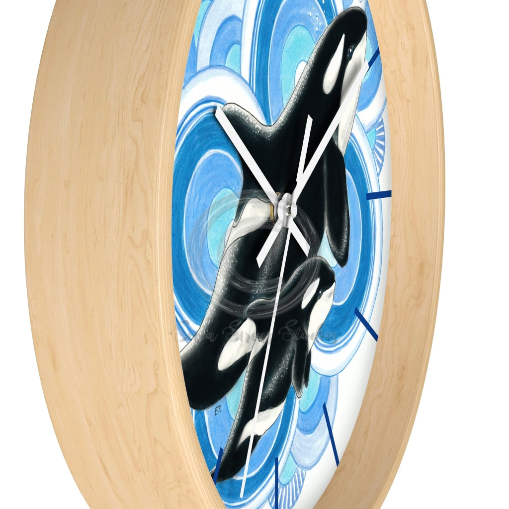 Orca Whale Family Blue Circles Ink Art Wall clock – Seven Sirens Studios
