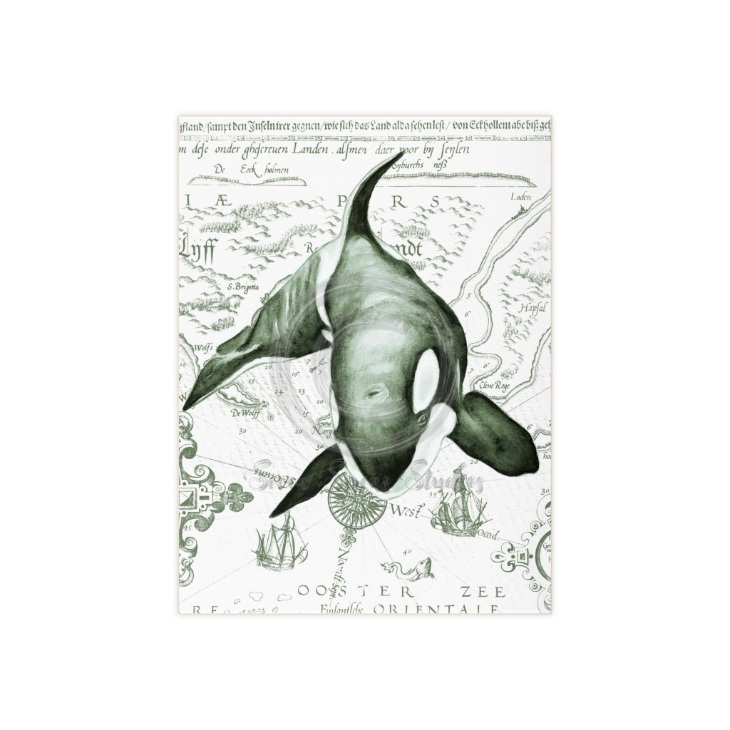 Orca Whale Green Ancient Vintage Map Sea Watercolor Art Ceramic Photo ...