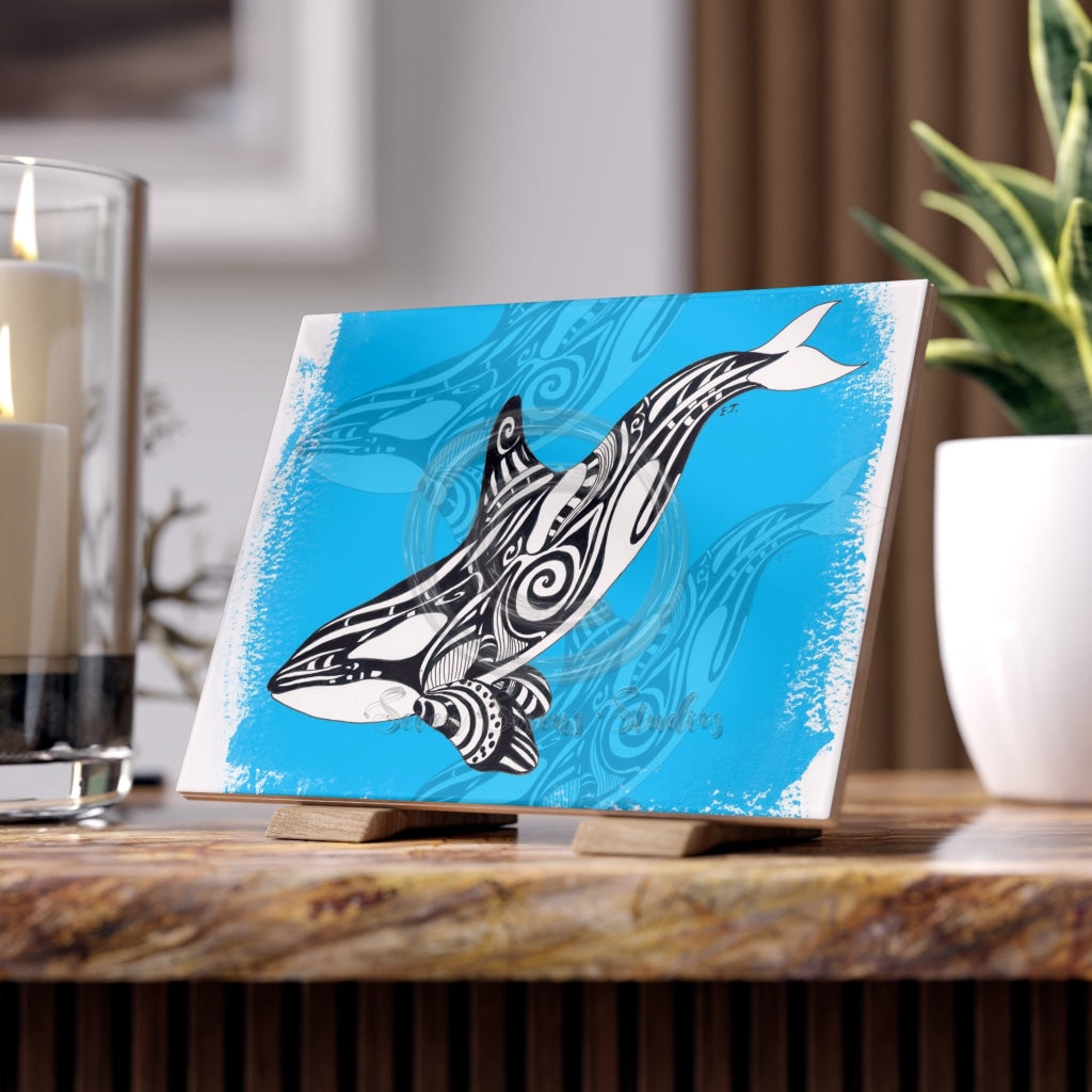 Orca whale Tribal Tattoo Ink Blue Art Ceramic Photo Tile – Seven Sirens ...