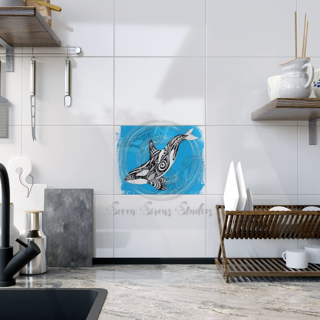 Orca whale Tribal Tattoo Ink Blue Art Ceramic Photo Tile – Seven Sirens ...