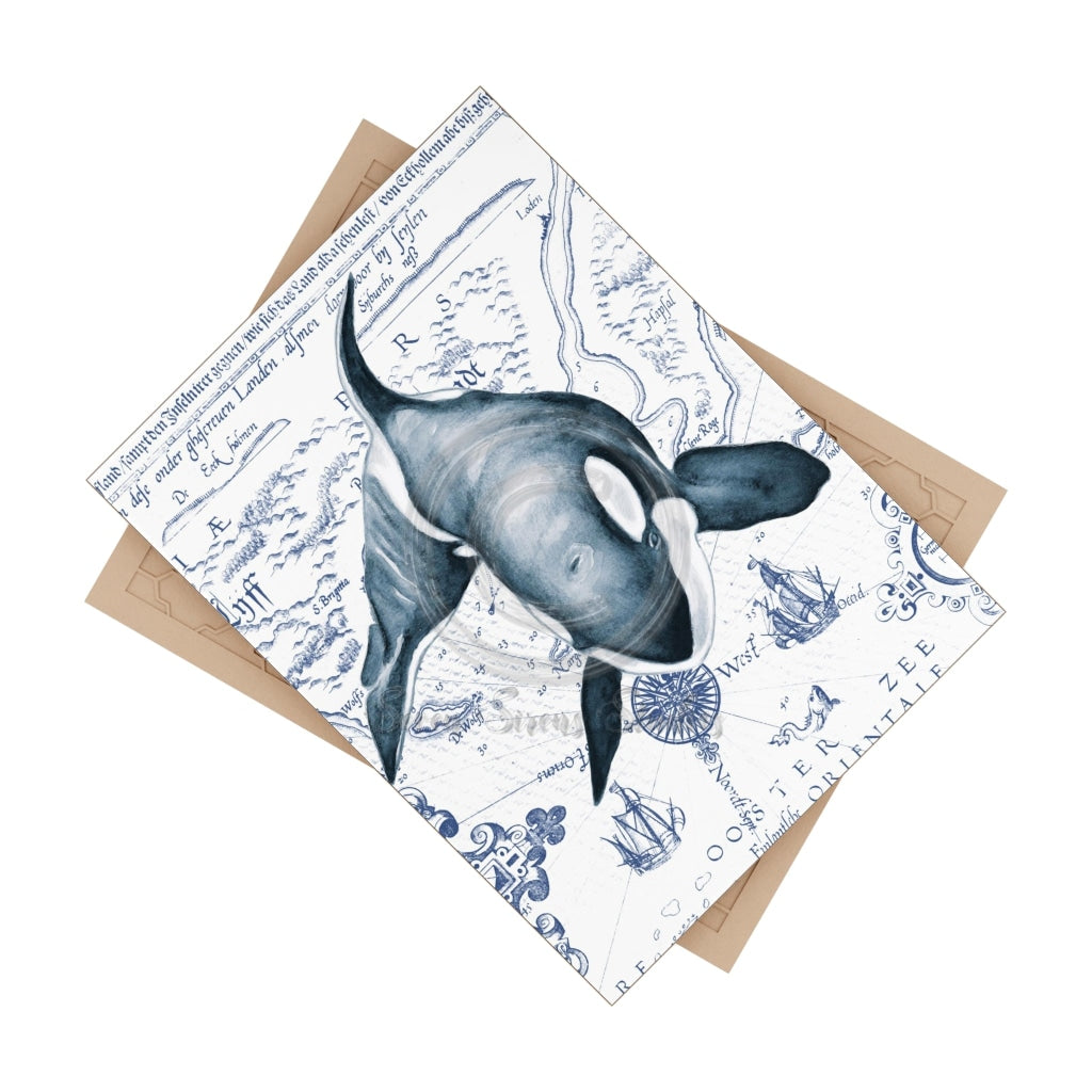 Orca Whale Vintage Map Ancient Map Blue Watercolor Art Ceramic Photo T ...