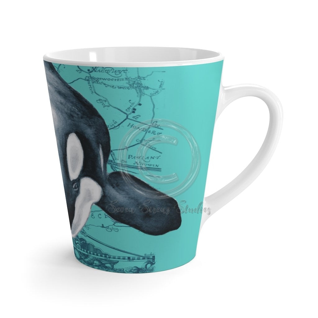 Orca Whale Teal Vintage Map Watercolor Art Latte mug – Seven Sirens Studios